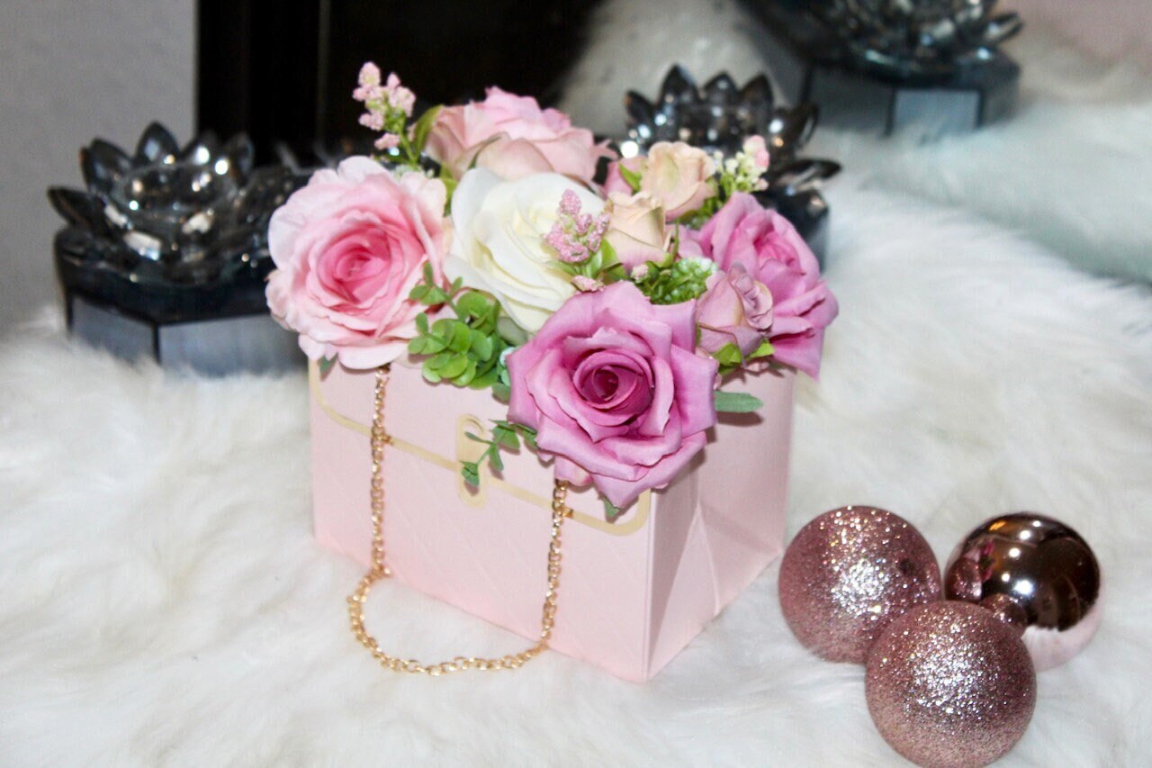 Personalized Pink Rose Flower Box Purse: Silk Rose Arrangement - Etsy