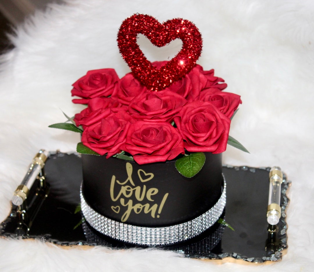 Personalized Red Rose Flower Arrangement Valentine's Day Flowers ...