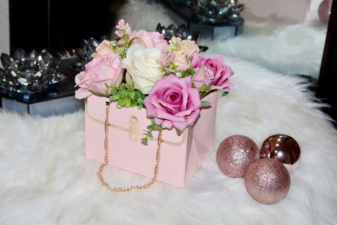 Personalized Pink Rose Flower Box Purse: Silk Rose Arrangement - Etsy