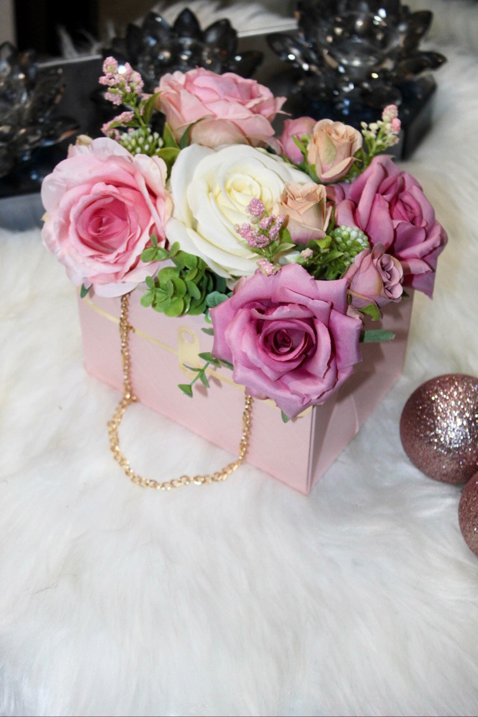 Personalized Pink Rose Flower Box Purse: Silk Rose Arrangement - Etsy