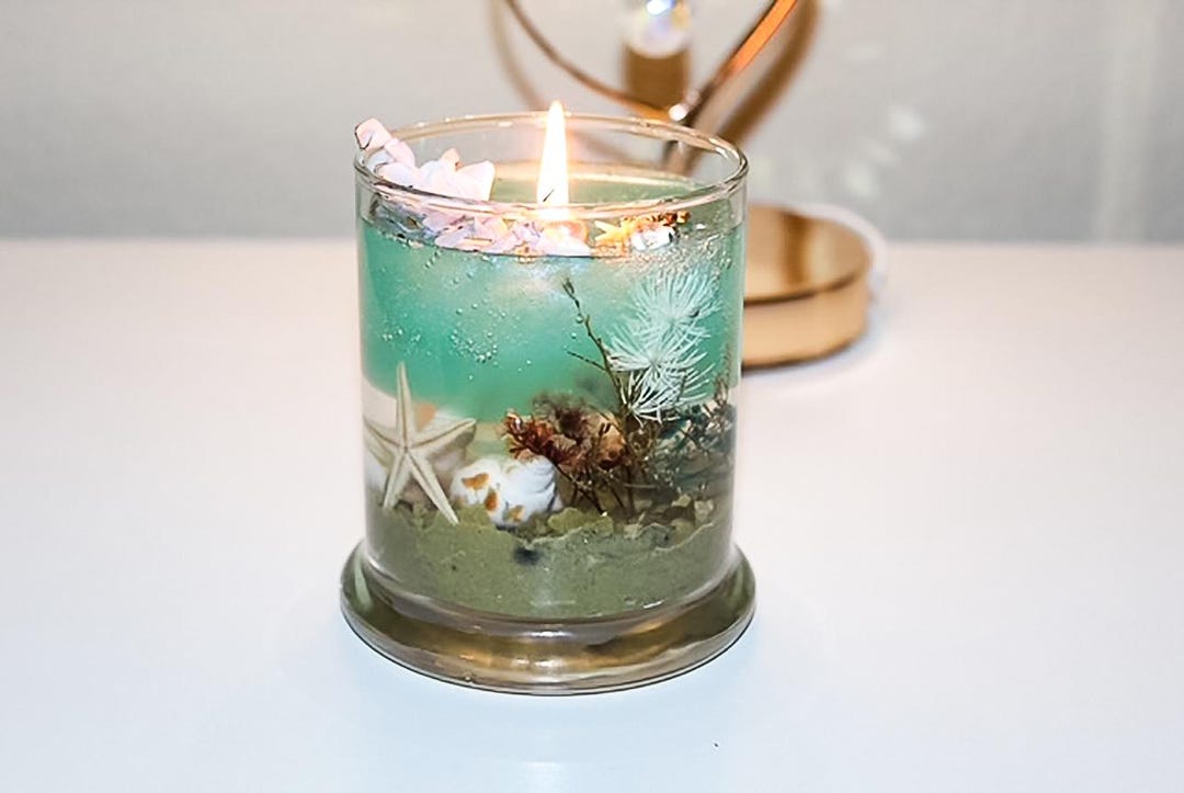 Handmade Aquarium Sea-themed Ocean Gel Candle: Real Shells, Sand ...