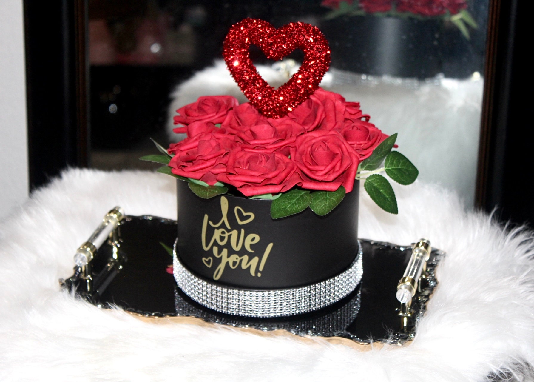 Personalized Red Rose Flower Arrangement Valentine's Day Flowers ...