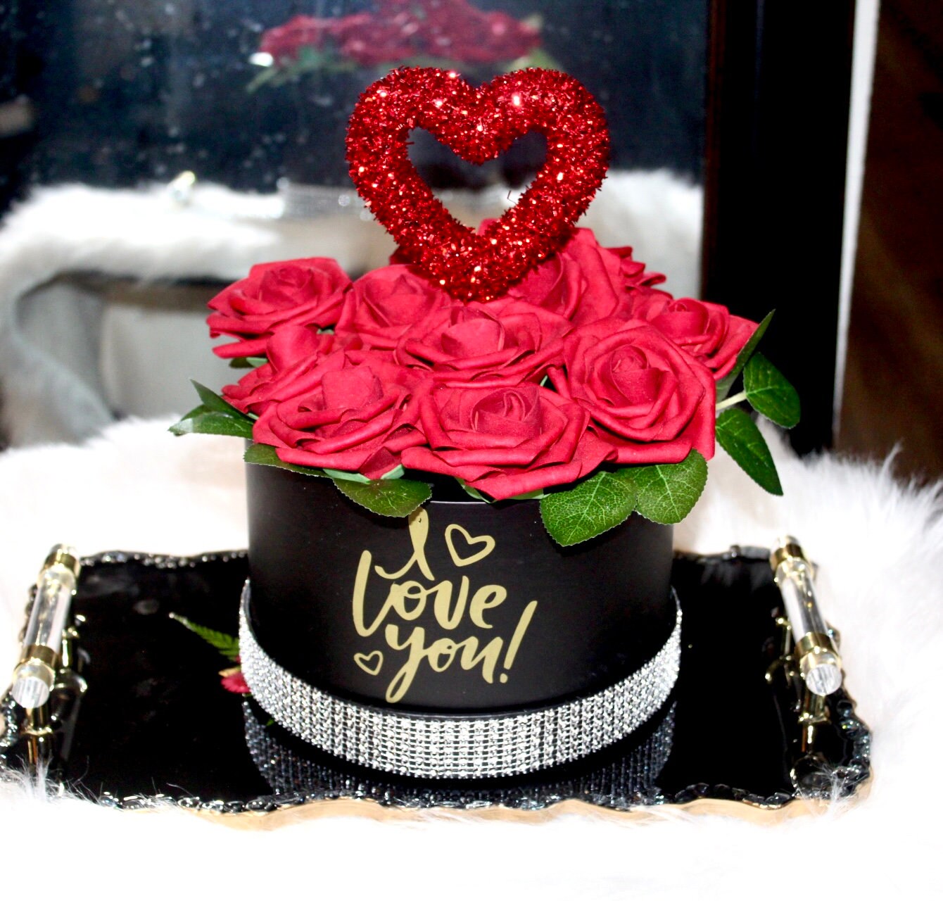 Personalized Red Rose Flower Arrangement Valentine's Day Flowers ...