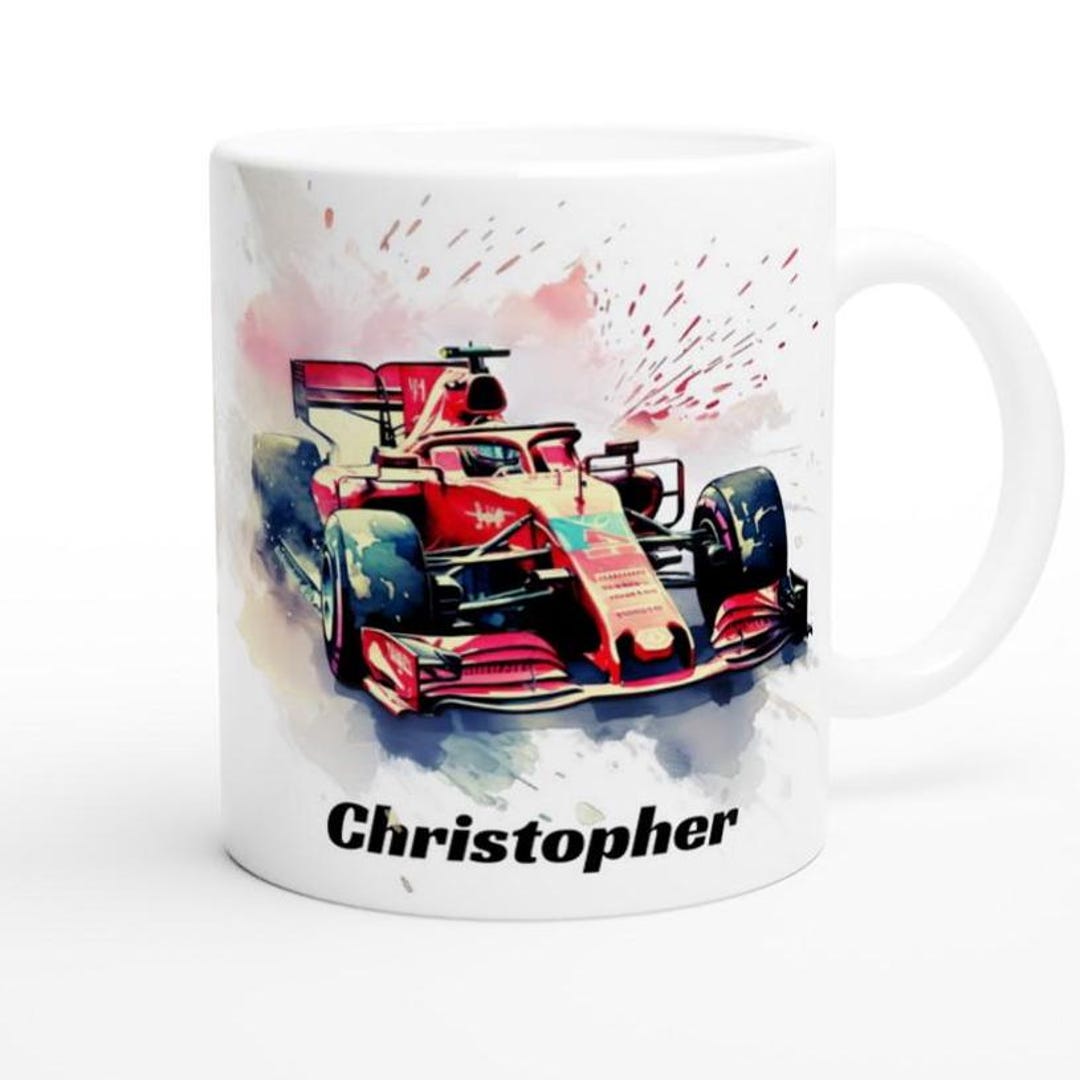 Personalized Racing Car Mug - Red Formula One Grand Prix Watercolor ...