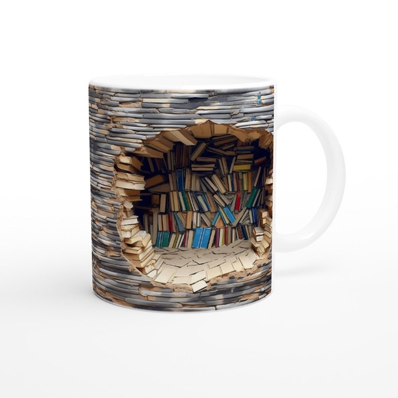3D Effect Bookshelf Mug: Unique Hole-in-the-wall Library Mug - Etsy