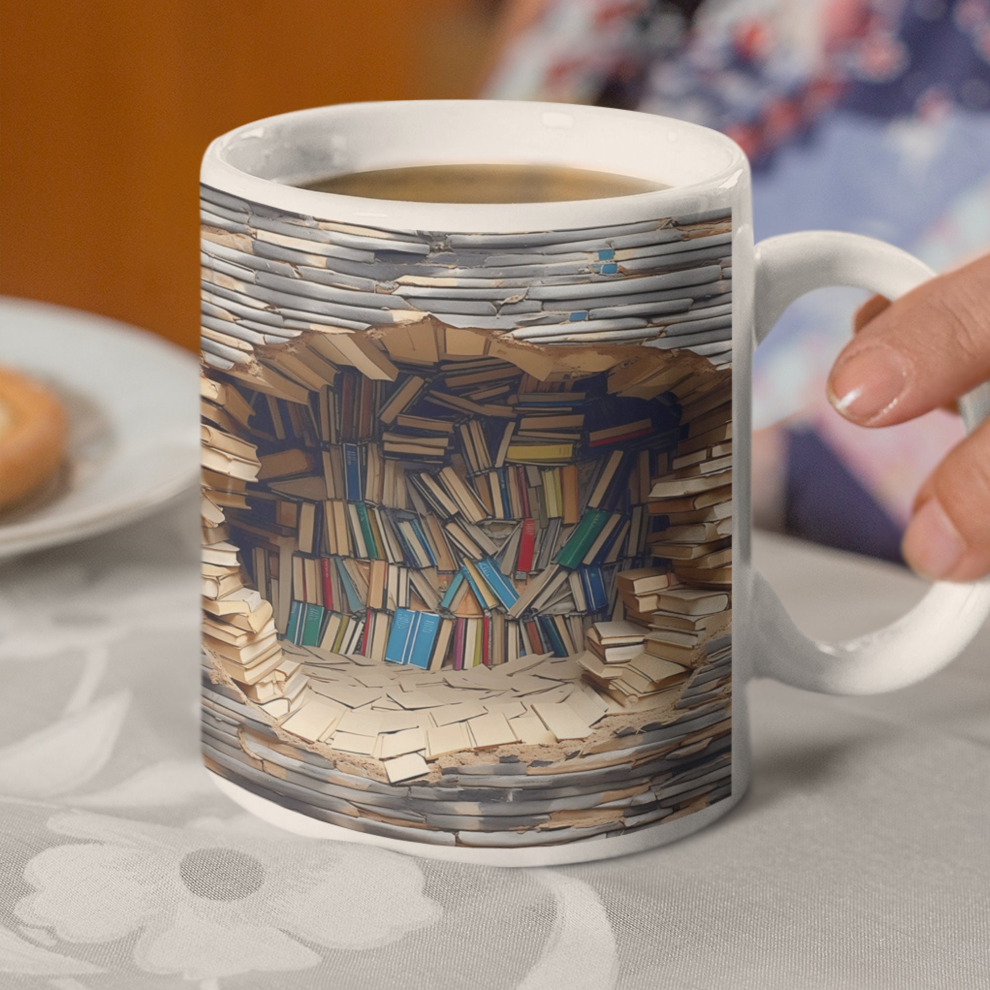 3D Effect Bookshelf Mug: Unique Hole-in-the-wall Library Mug - Etsy