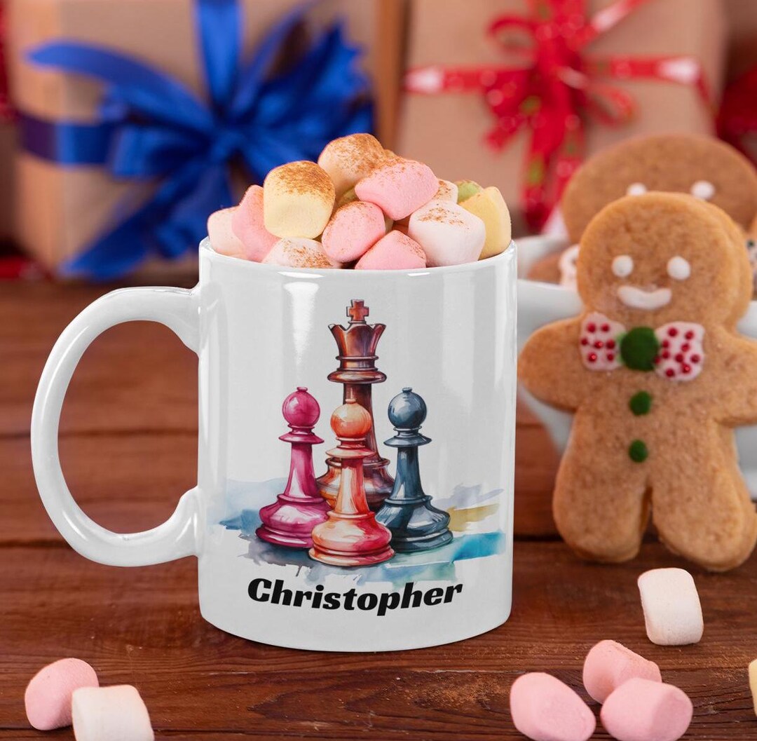 Personalized Chess Mug With Watercolor King & Pawns | Custom Gift for ...