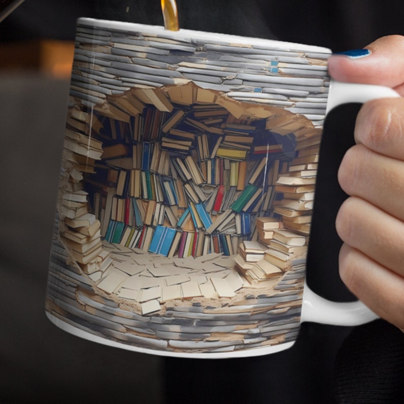 3D Effect Bookshelf Mug: Unique Hole-in-the-wall Library Mug - Etsy