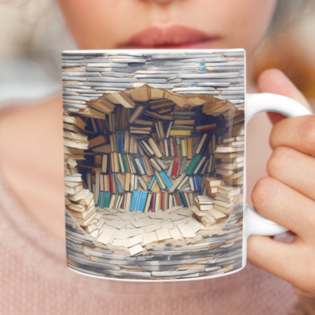 3D Effect Bookshelf Mug: Unique Hole-in-the-wall Library Mug - Etsy