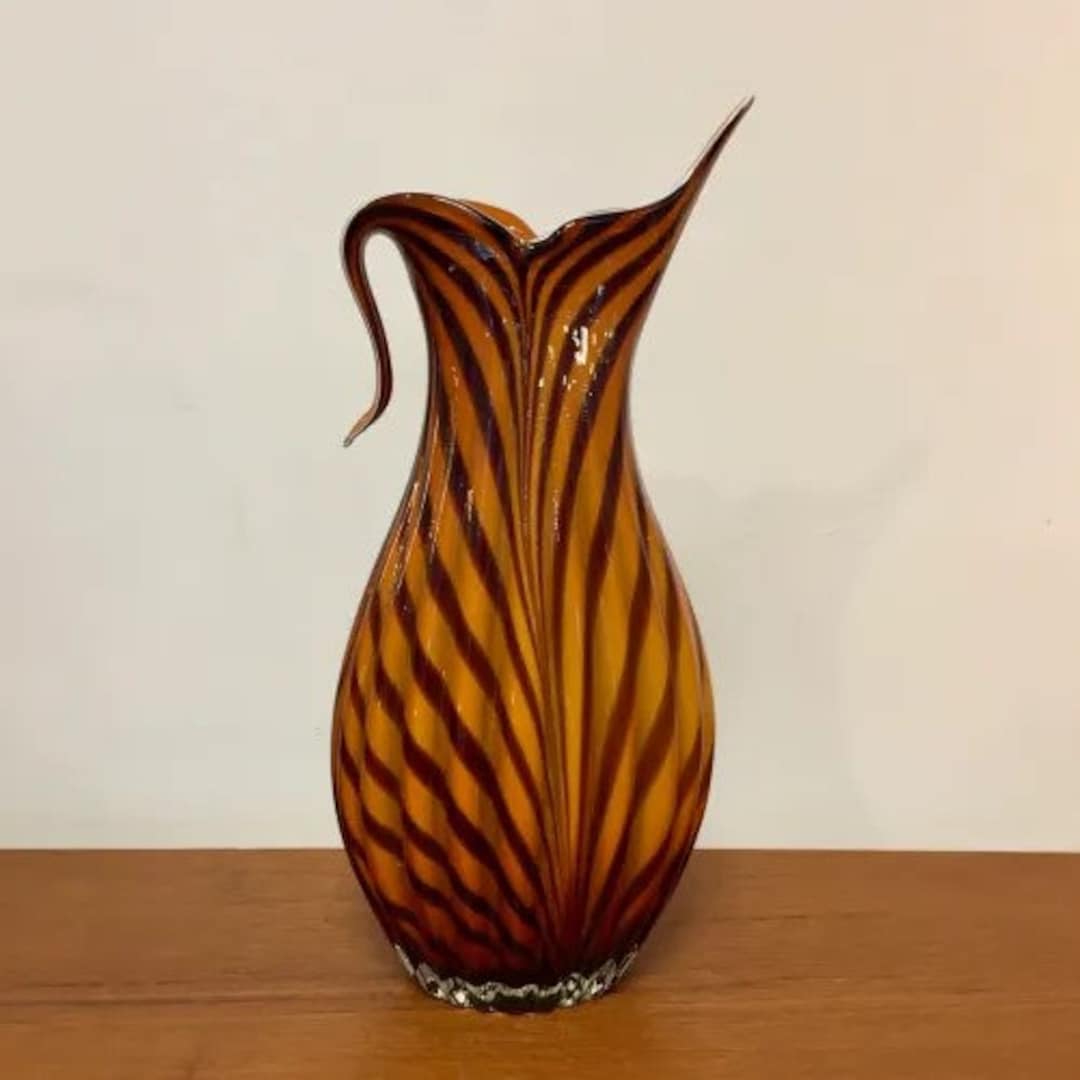 Rare Vintage Murano Glass Tiger Striped Vase - Etsy