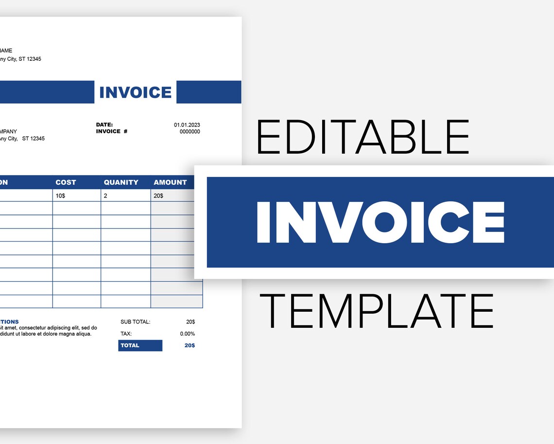 Invoice Template, Editable, Printable, Google Docs, Word, Receipt ...