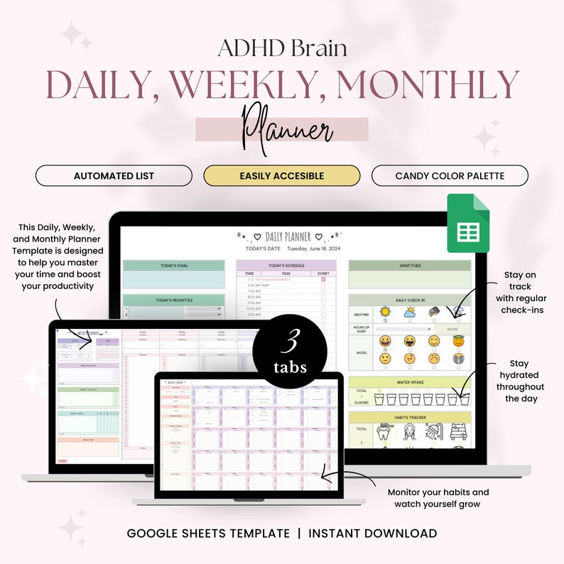 ADHD Life Planner, Google Sheets To-do List, Productivity Tracker ...