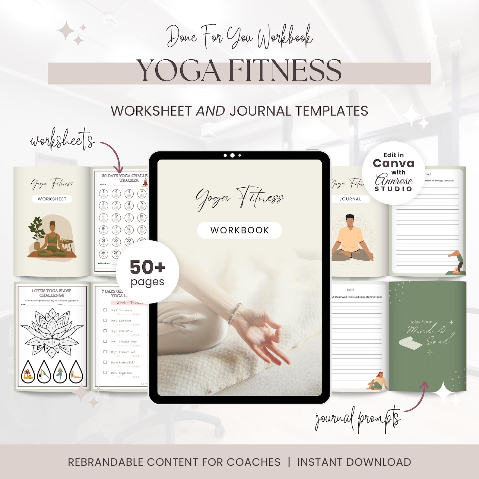 Yoga Coaching Worksheet | Brandable Journal Canva Template (PLR/MRR) - Etsy