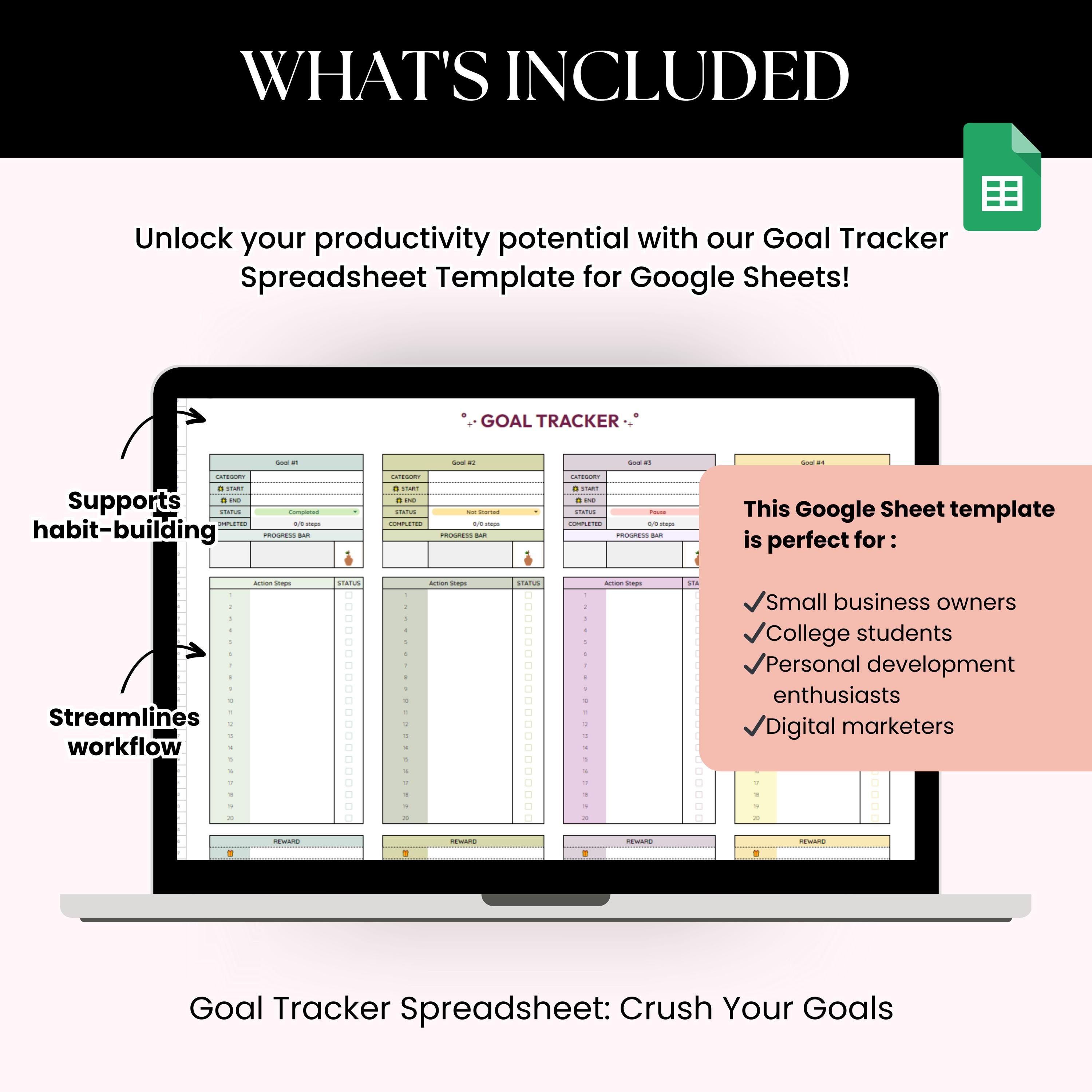 Goal Planner Spreadsheet, Google Sheets To-do List, Daily Routine ...
