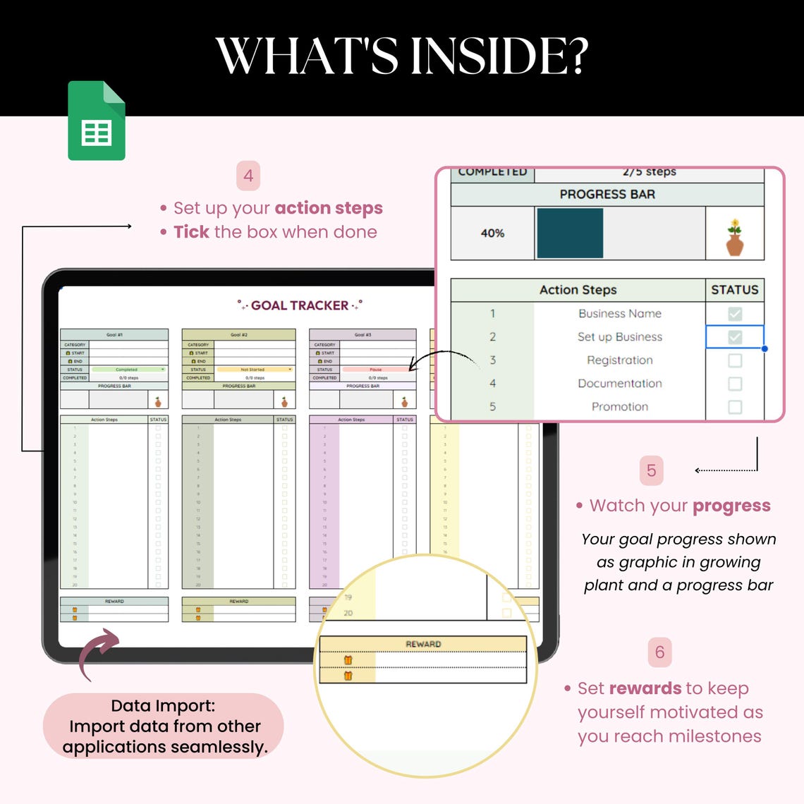 Goal Planner Spreadsheet, Google Sheets To-do List, Daily Routine ...