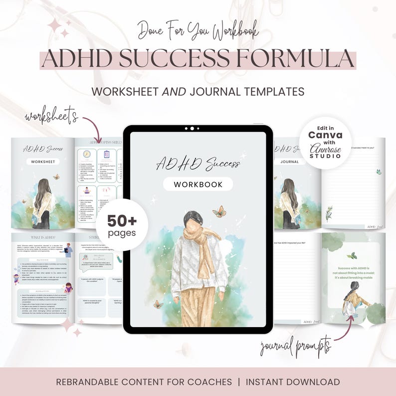 ADHD Coaching Worksheet | Done for You Workbook | Brandable Mental ...