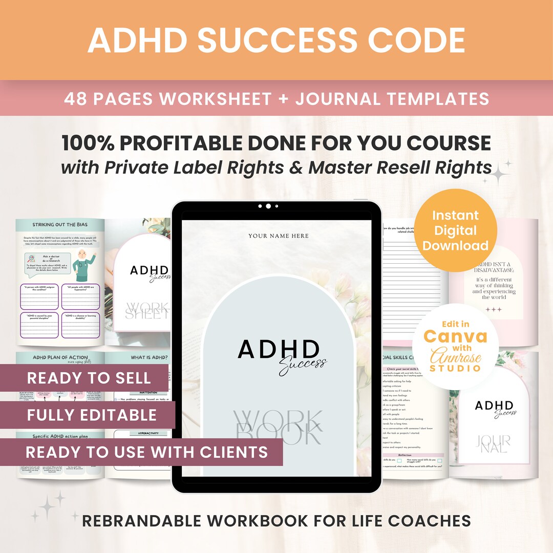 ADHD Coaching Worksheet Done for You Workbook Brandable Mental Health ...