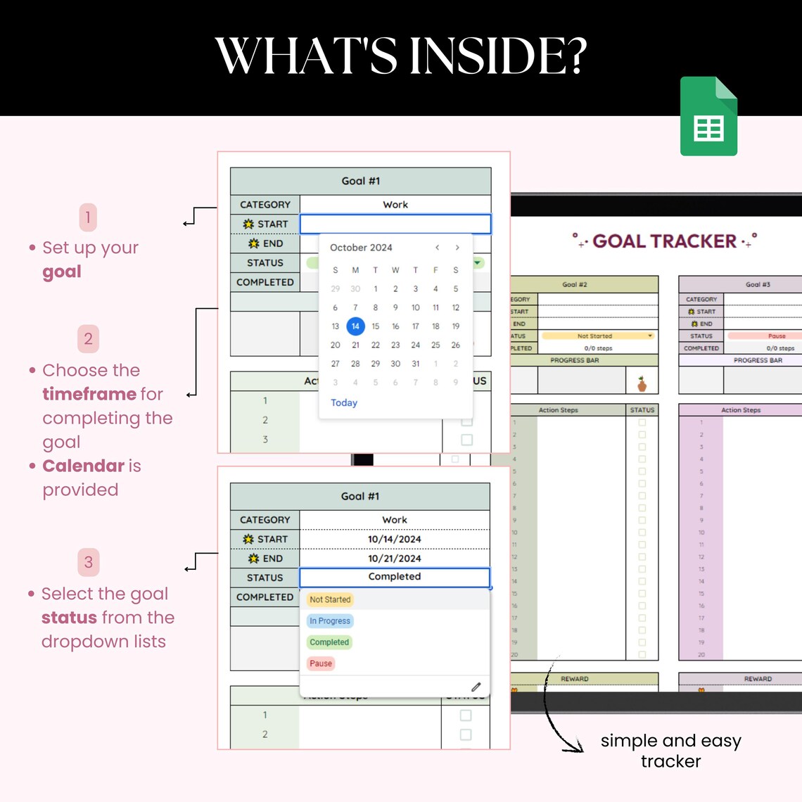 Goal Planner Spreadsheet, Google Sheets To-do List, Daily Routine ...