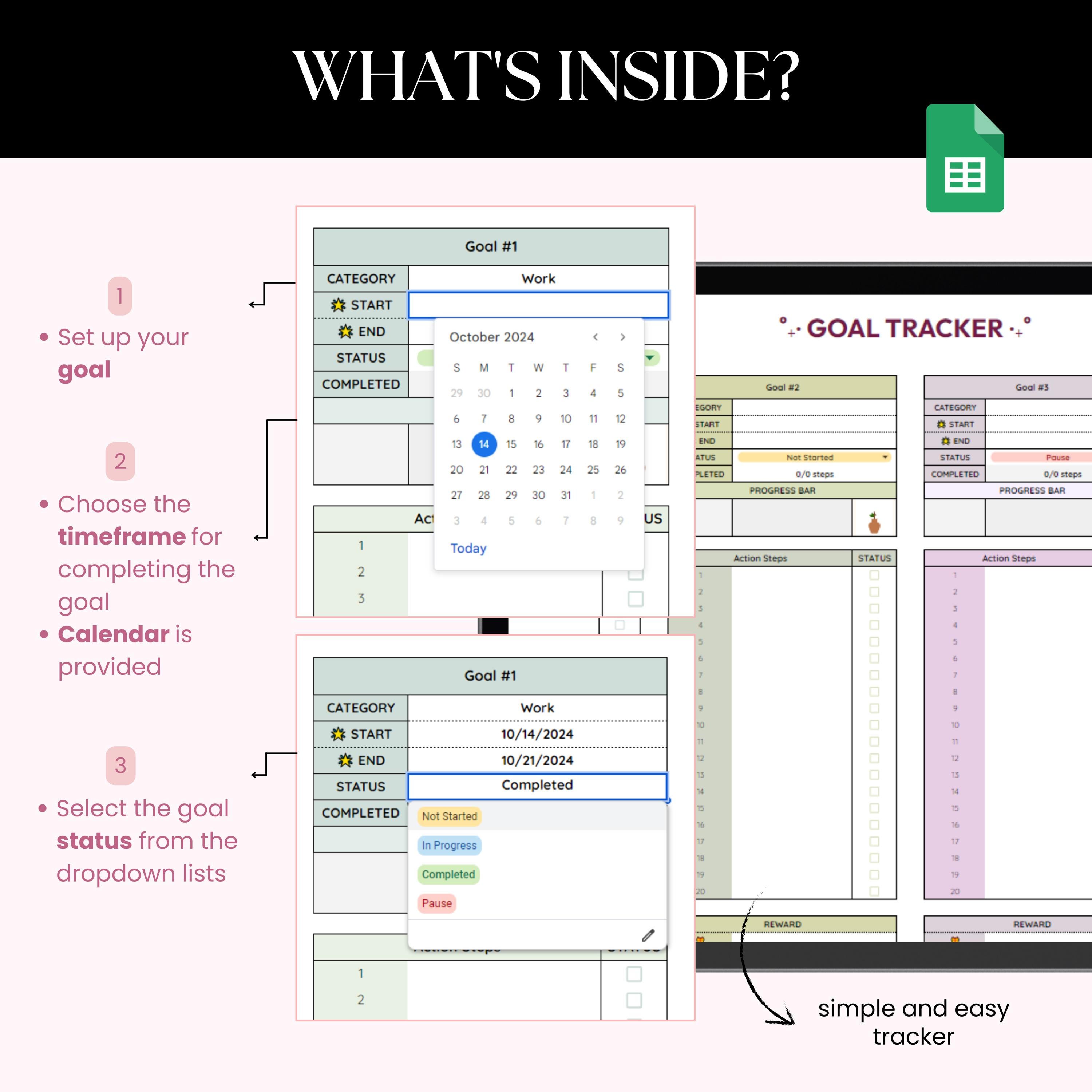 Goal Planner Spreadsheet, Google Sheets To-do List, Daily Routine ...