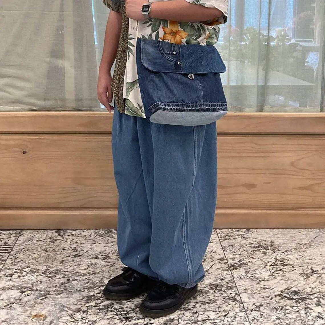 First Edition Vintage Denim Remade Patchwork Messenger Bag - Etsy