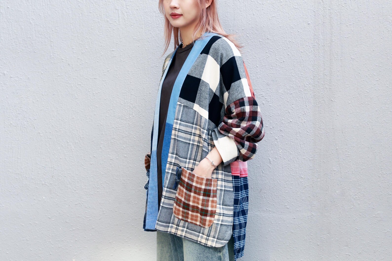 First Edition Vintage Flannel Shirt With Denim Patched Collar Kimono - Etsy