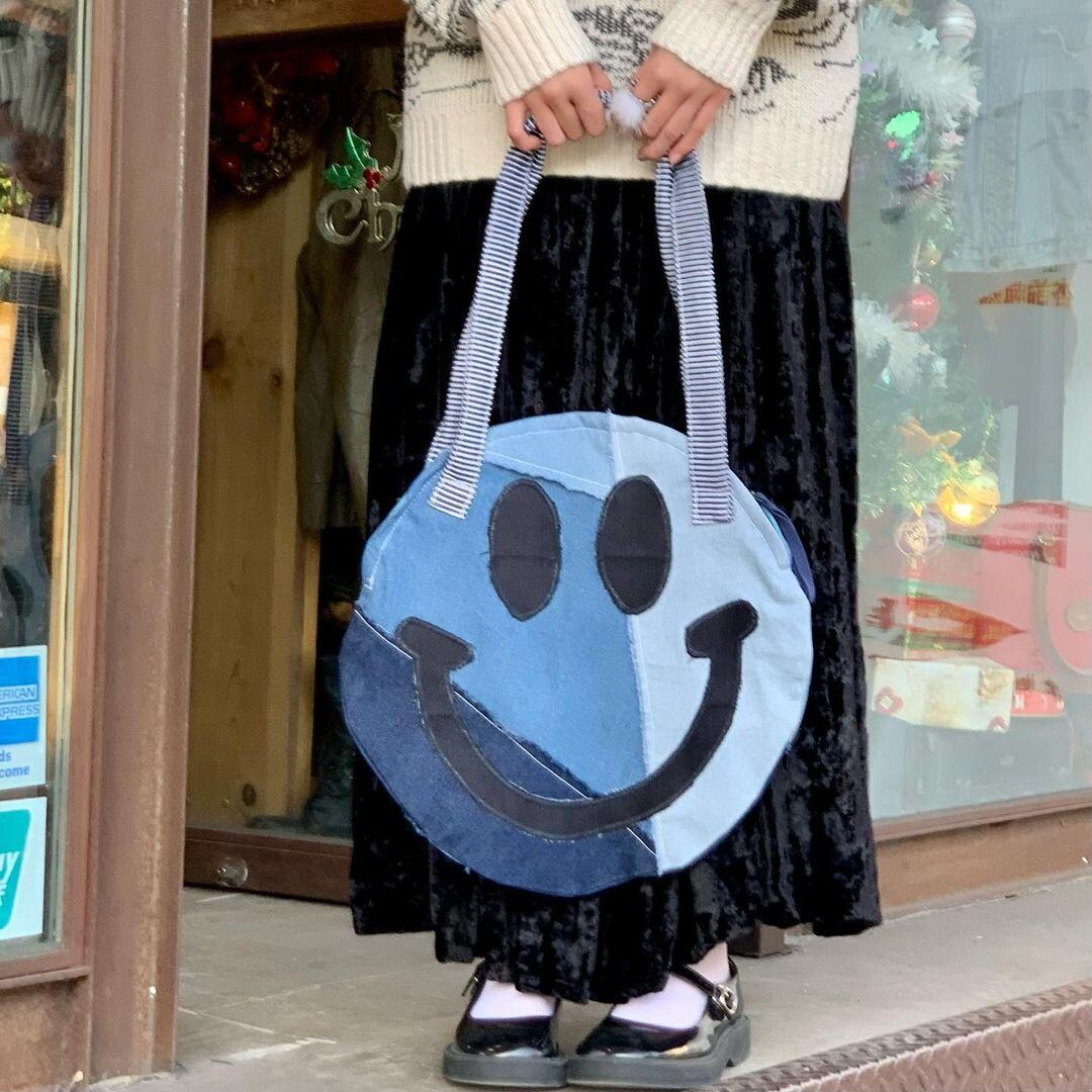 First Edition Smiley Happy Face Denim Patchwork Tote Bag - Etsy UK