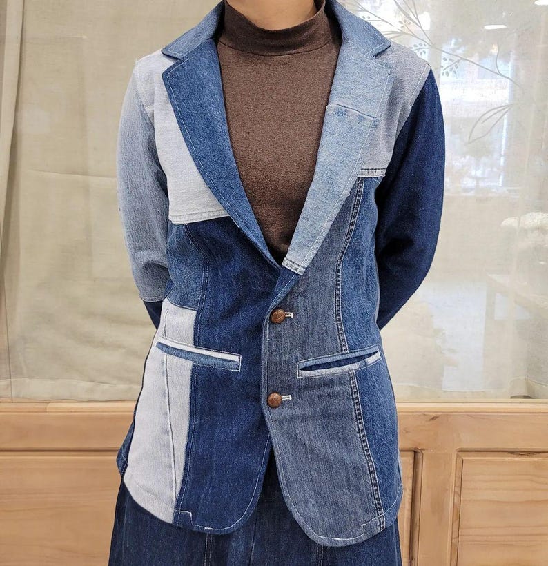 First Edition Denim Remade Patched Blazer - Etsy