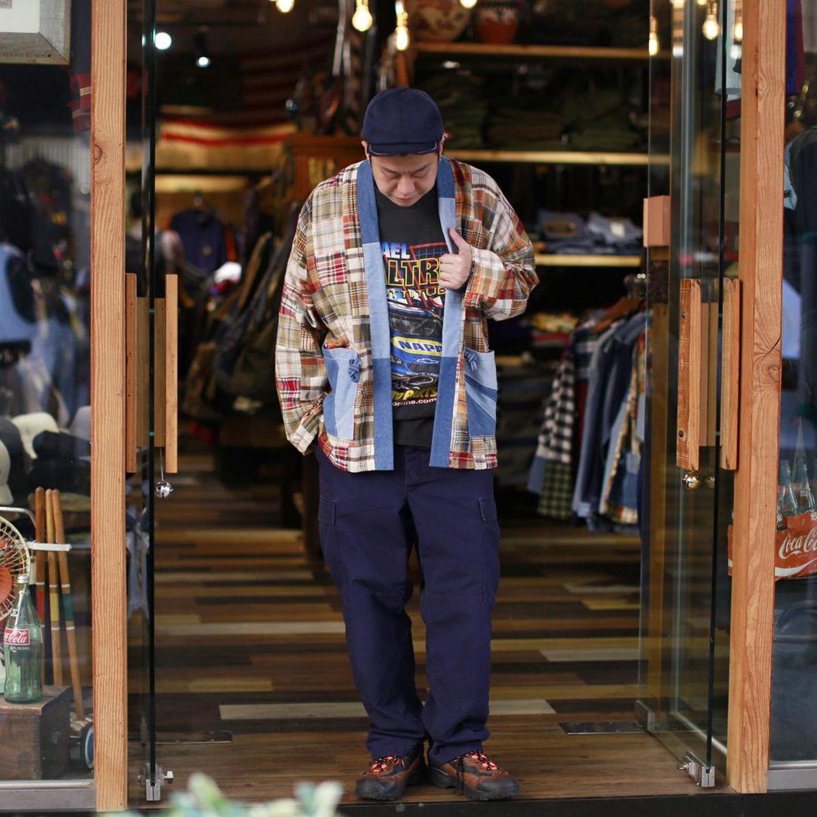 First Edition Vintage Flannel Shirt With Denim Patched Collar Kimono - Etsy