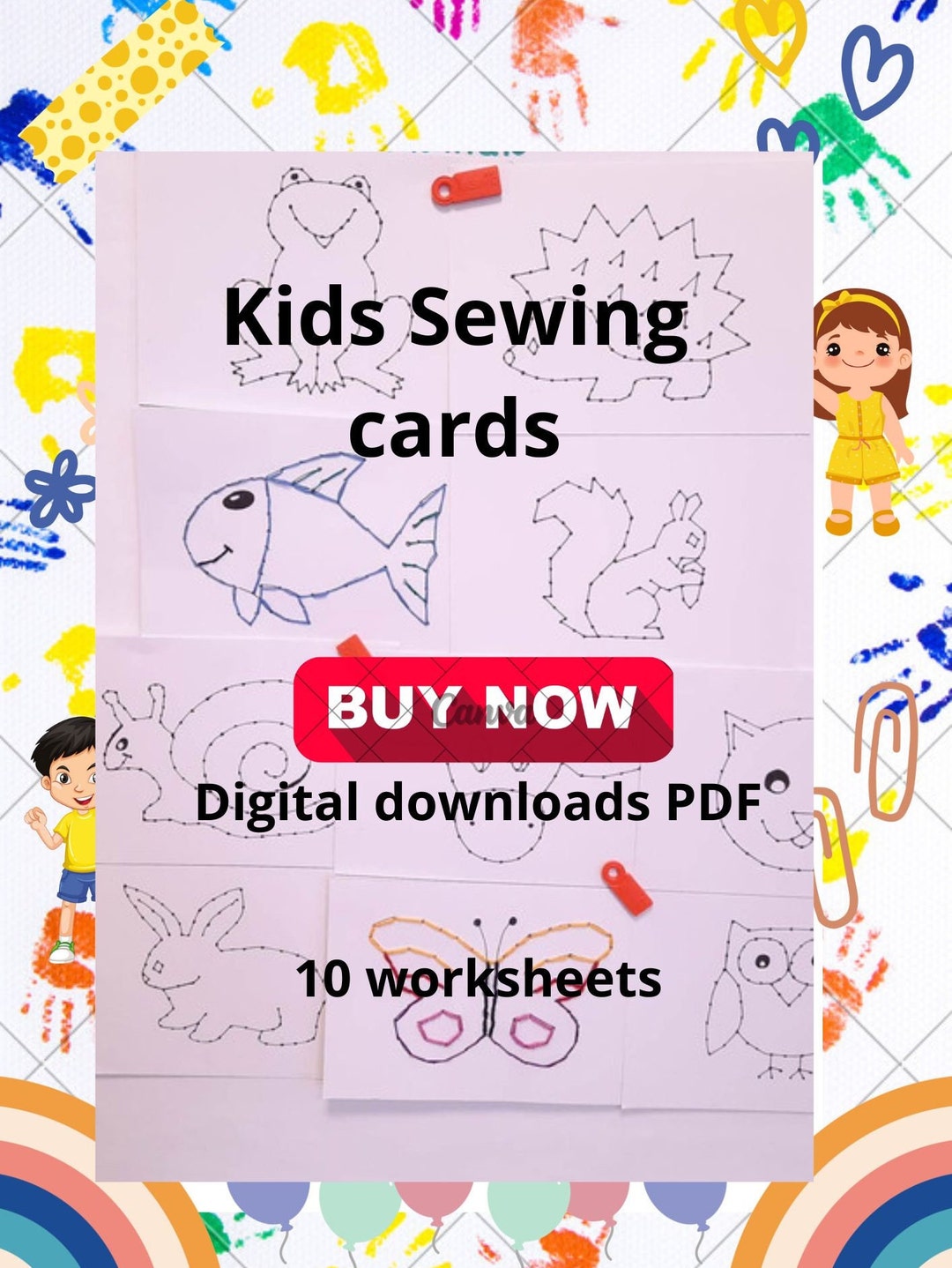 Kids Sewing Kit "animals" Set, Download File, Cardboard Cards for ...
