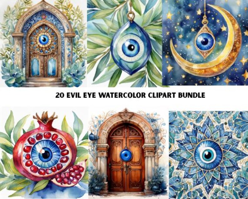 20 Evil Eye Clipart Bundle | Watercolor Mystical Pngs | Spiritual ...