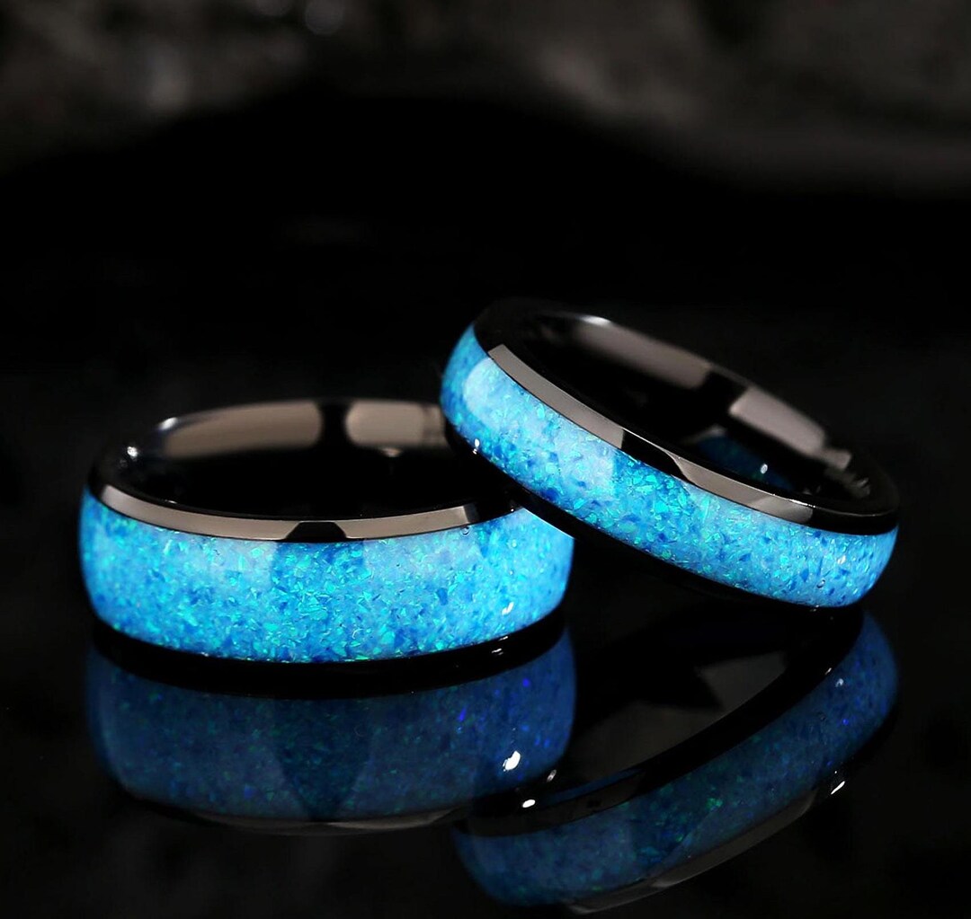 Glow in the Dark Rings, 8mm & 6mm Wedding Bands for Couples, Luminous ...