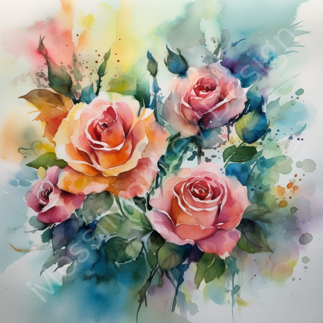Watercolor Roses Digital File - Etsy