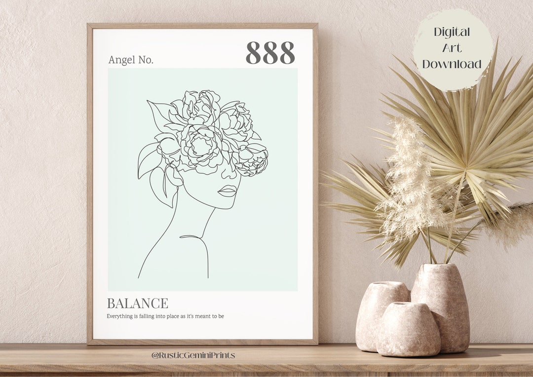 Angel Number 888 | Digital Art Download Poster I Balance Line Drawing ...