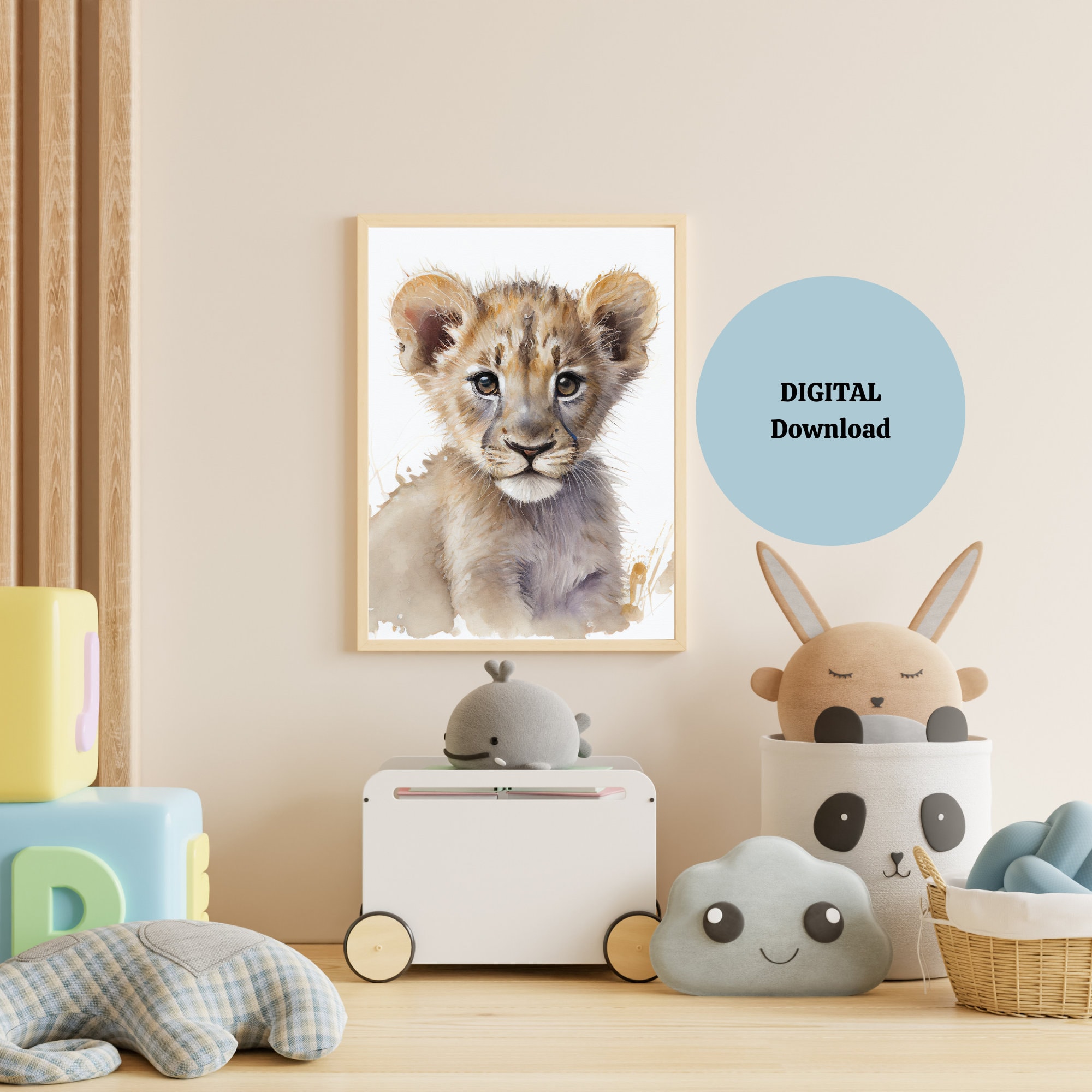 Lion Cub Print Digital Prints Printable Wall Art Nursery Wall Decor ...