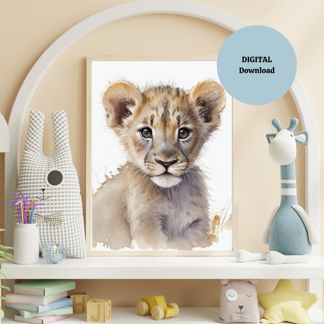 Lion Cub Print Digital Prints Printable Wall Art Nursery Wall Decor ...