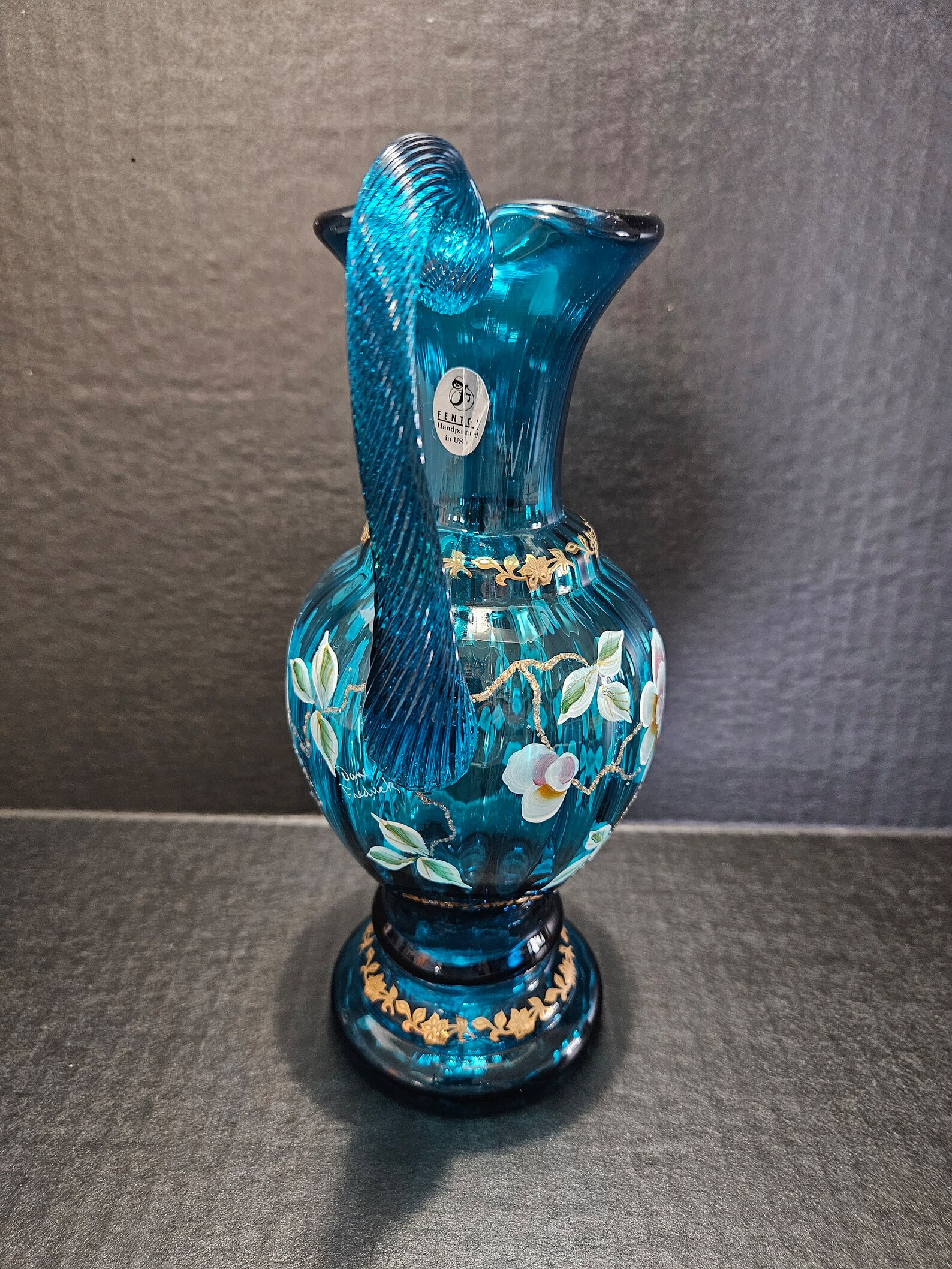 Fenton Glass New Century Collection Aqua Pitcher Fenton Sticker Logo ...