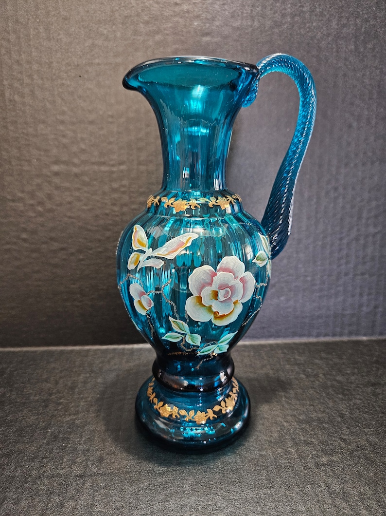Fenton Glass New Century Collection Aqua Pitcher Fenton Sticker Logo ...