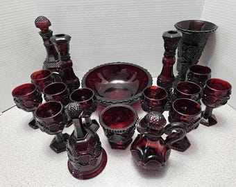 Avon Cape Cod 1876 Collection Vintage Dinnerware Ruby Red Glassware ...