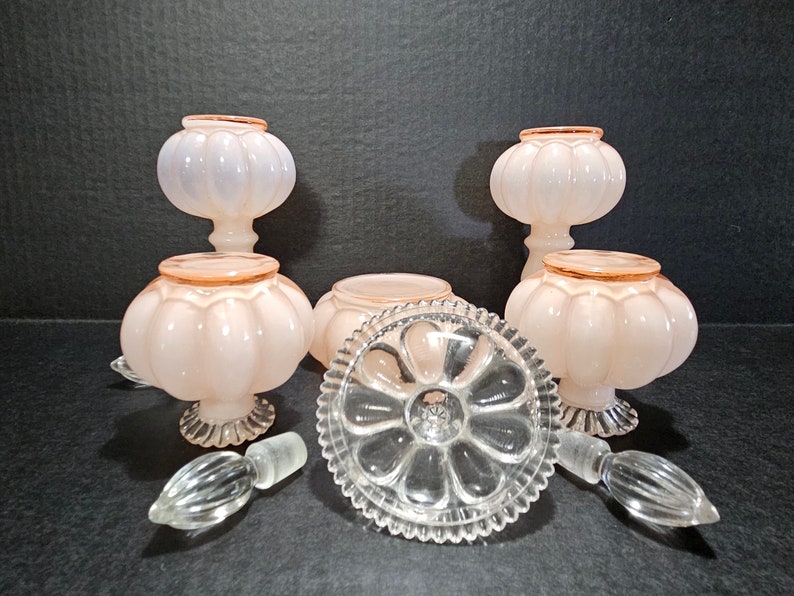 Fenton Glass Vanity Set Melon Rose Overlay Silver Crest 1940s - Etsy
