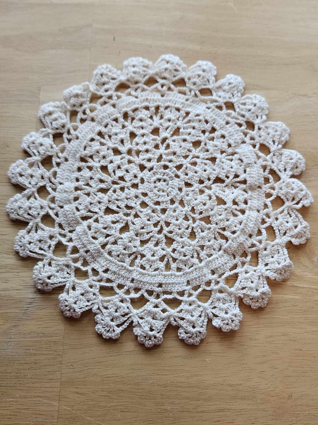 Handmade Crocheted Doily With Centered Motif and Scalloped Edges - See ...