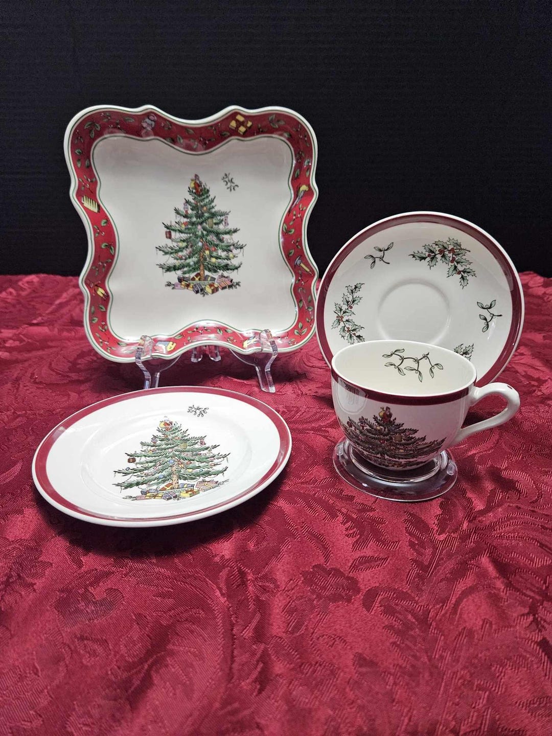 SPODE CHRISTMAS TREE Collection Since 1938 - 4 Pieces: Devonia, Bread ...