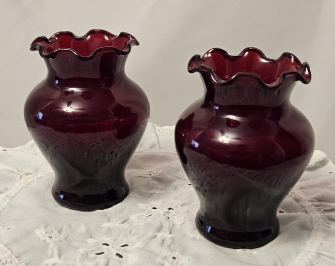 Anchor Hocking Royal Ruby Red Glass Vases Set of 2 in Gorgeous Vintage ...