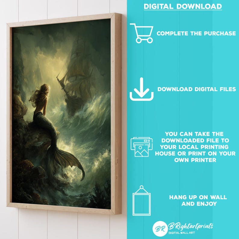 Gothic Mermaid Poster: Moody Sea Art Print (digital Download) - Etsy