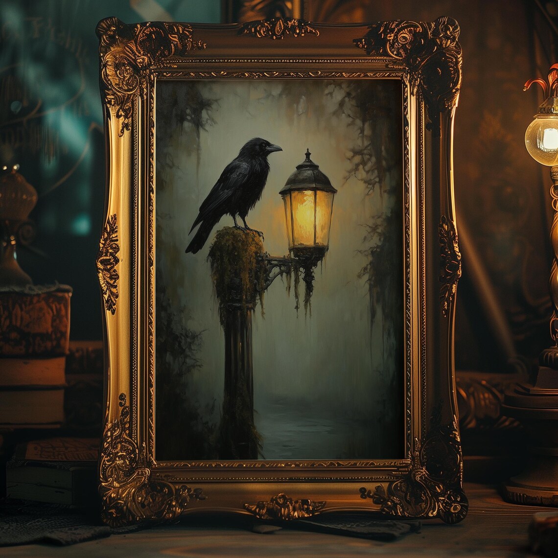 Raven and Street Lamp Gothic Art Print, Dark Academia Decor (digital ...