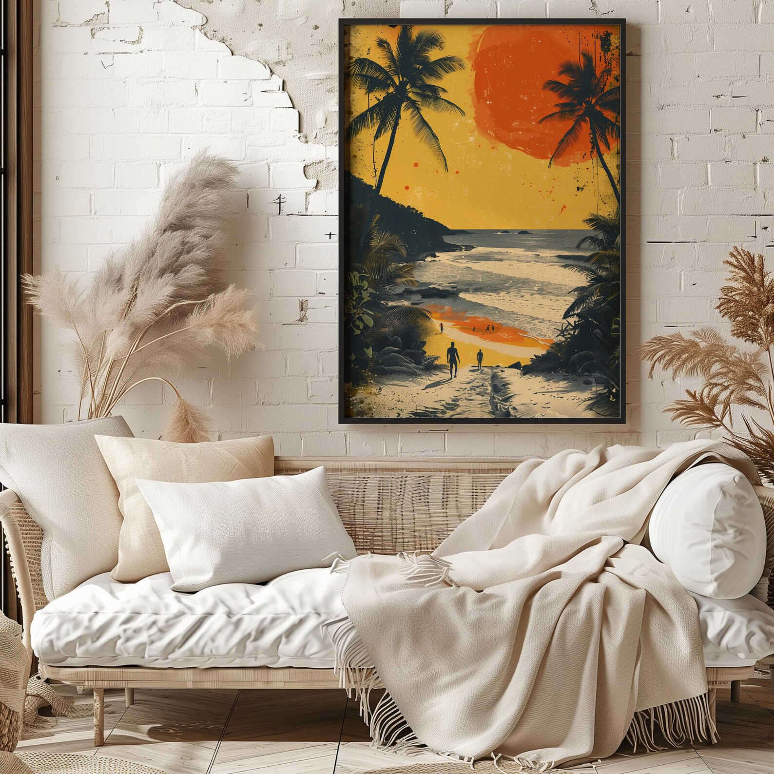 Retro Sunset Beach Print: Serene Coastal Landscape Digital Download - Etsy