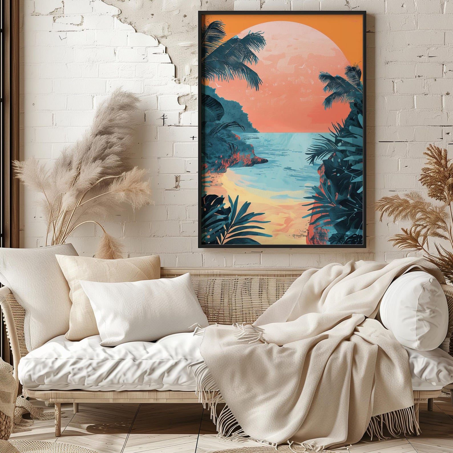 Retro Sunset Beach Print: Coastal Landscape Wall Decor (digital ...