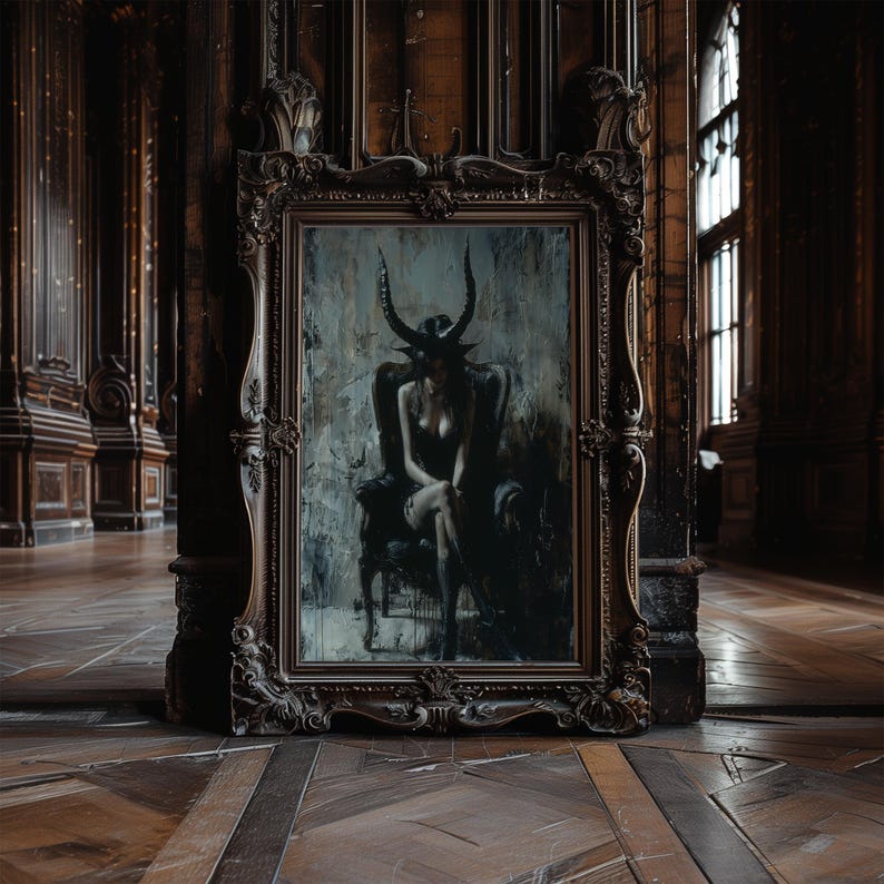 Demon Queen Painting, Demon Girl With Horns, Demonic Artwork, Gothic ...