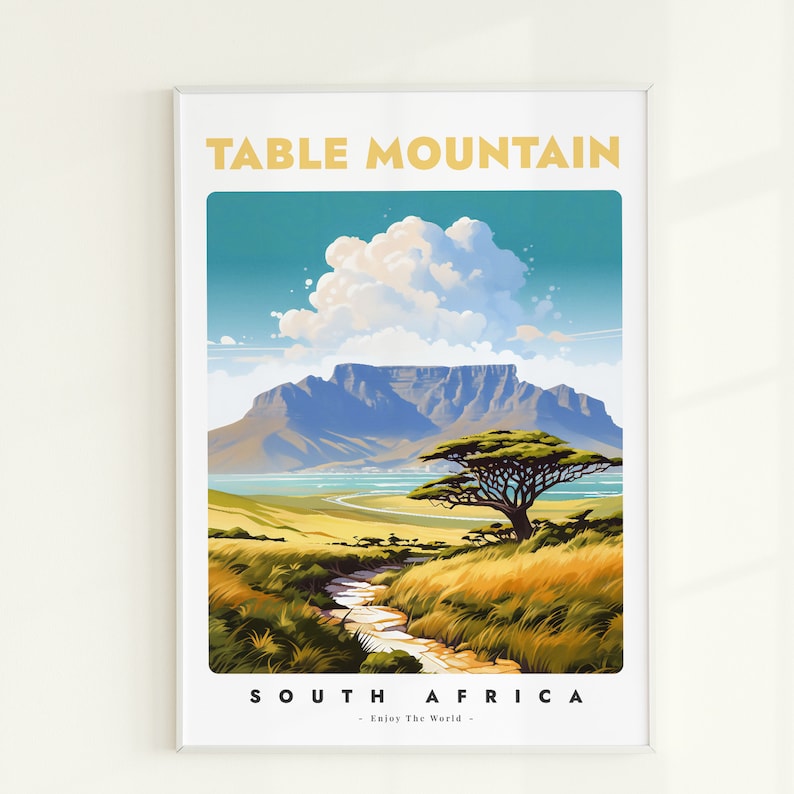 Table Mountain Poster, Table Mountain Print, South Africa Wall Art ...