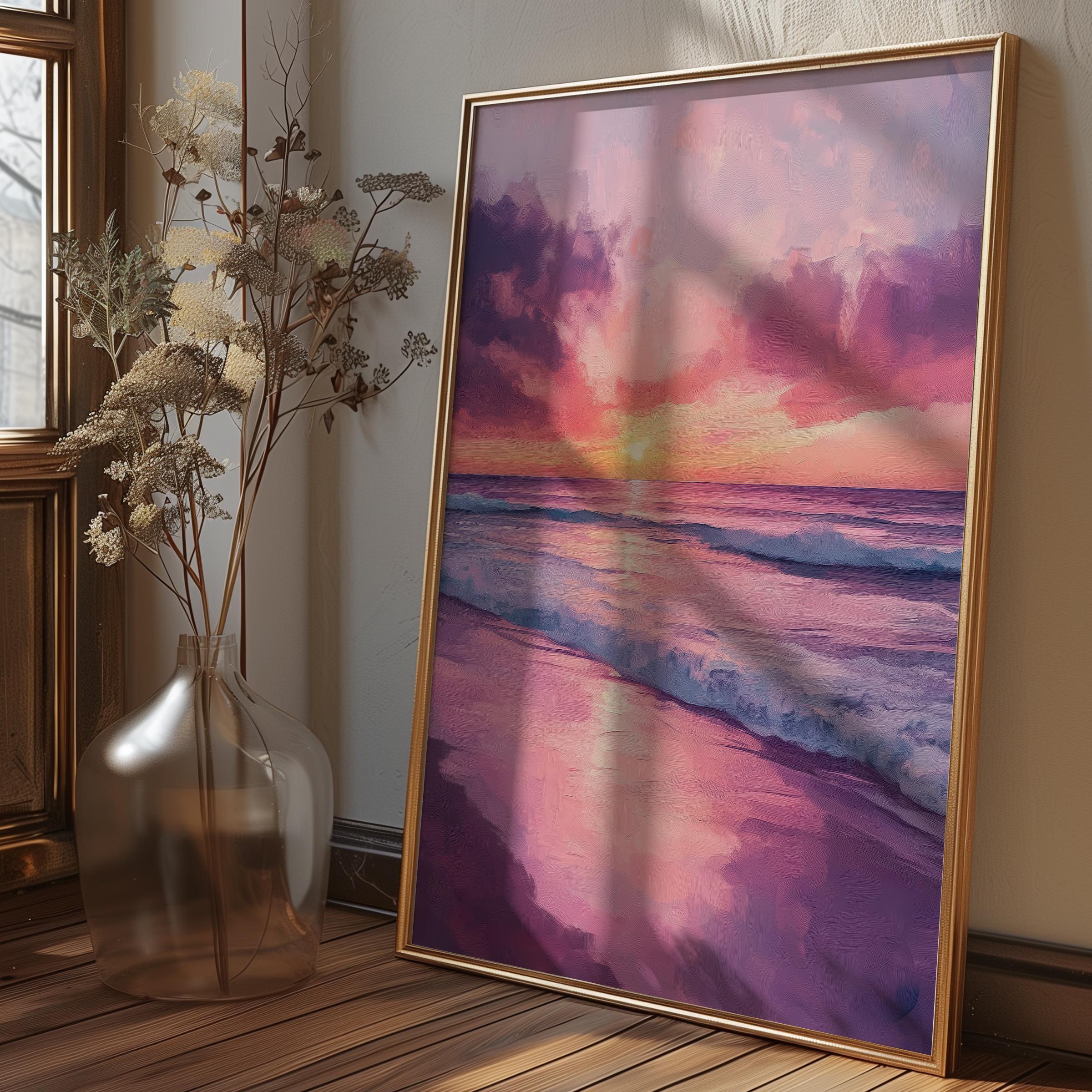 Pink Coastal Poster, Pastel Color Aesthetic Summer Wall Art, Trendy ...