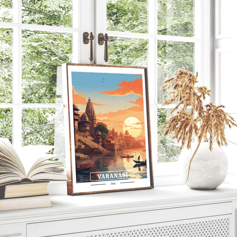 Varanasi India Travel Poster: Colorful Cityscape Wall Art (digital ...